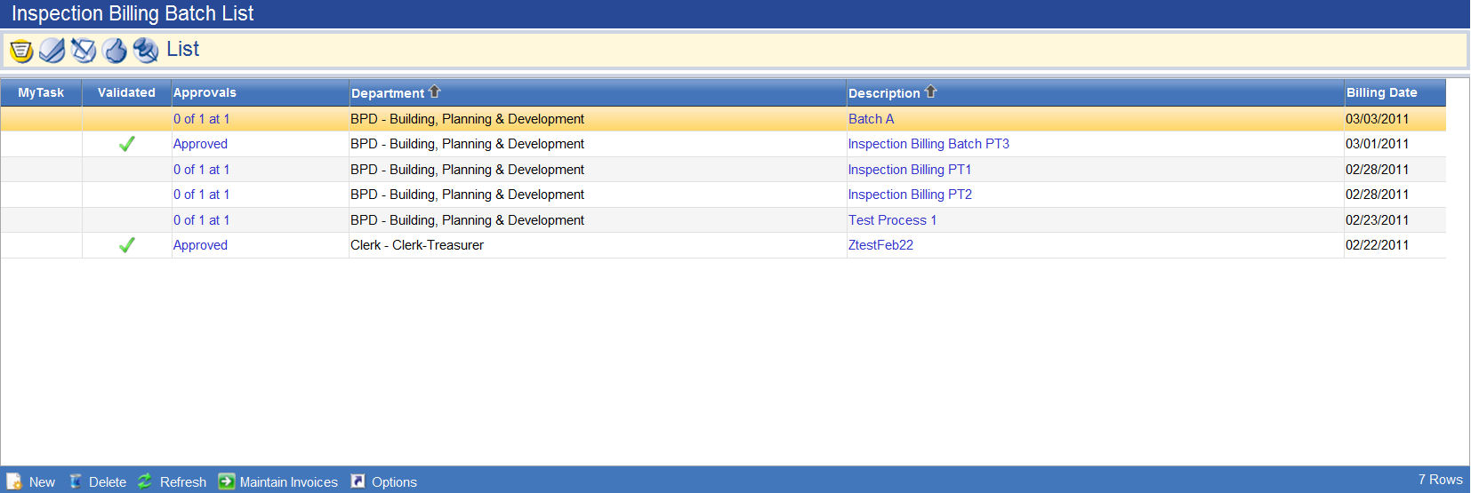 Inspection Billing Batch List